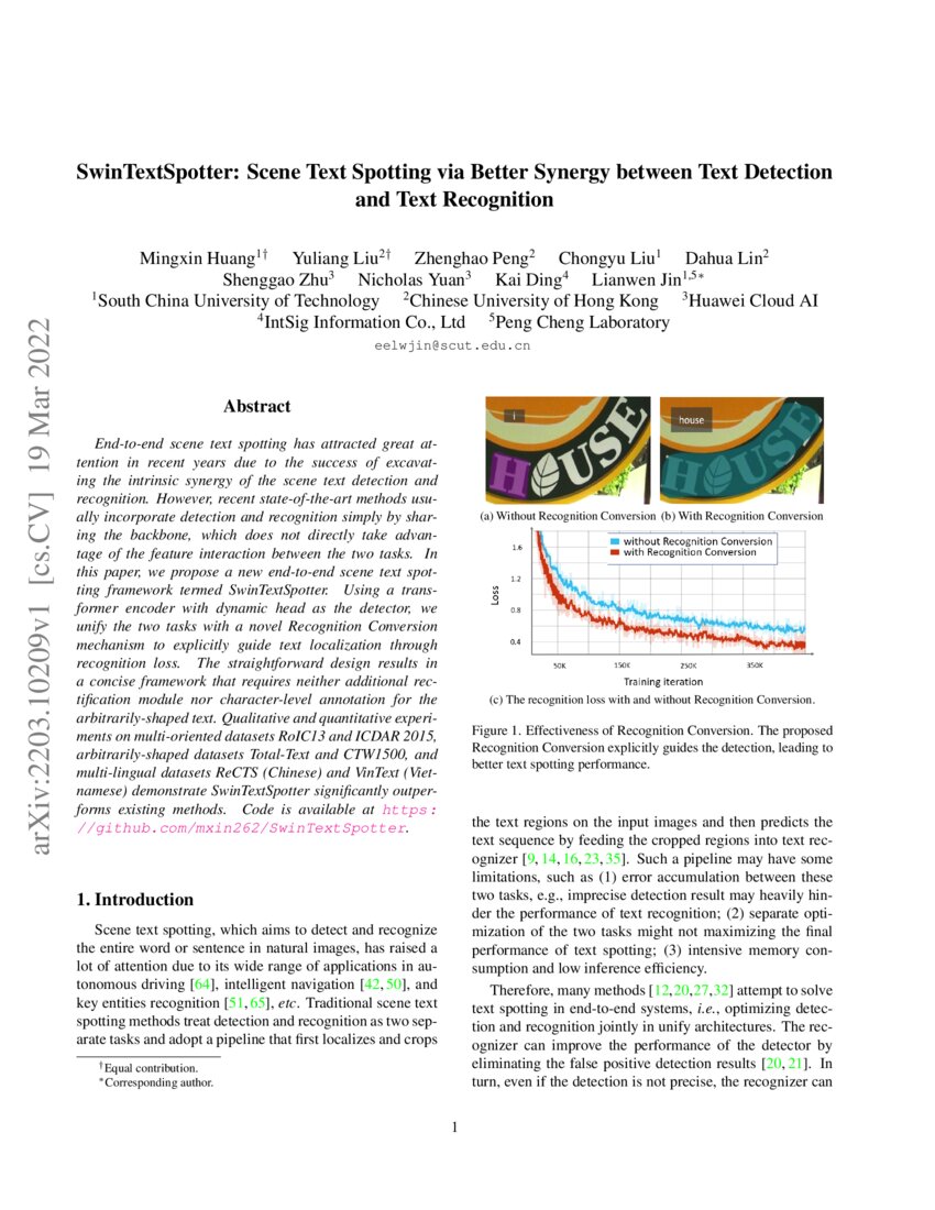 Swintextspotter Scene Text Spotting Via Better Synergy Between Text Detection And Text