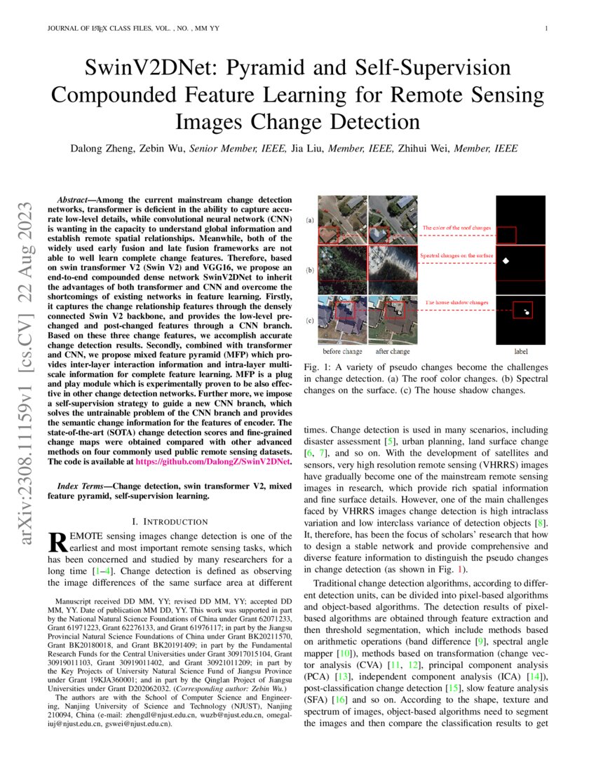 Swinv2dnet Pyramid And Self Supervision Compounded Feature Learning For Remote Sensing Images