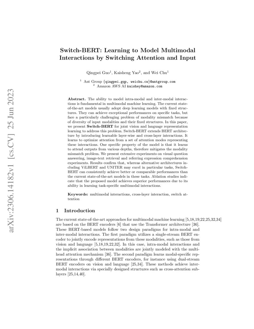 Switch-BERT: Learning to Model Multimodal Interactions by Switching Attention and Input | DeepAI