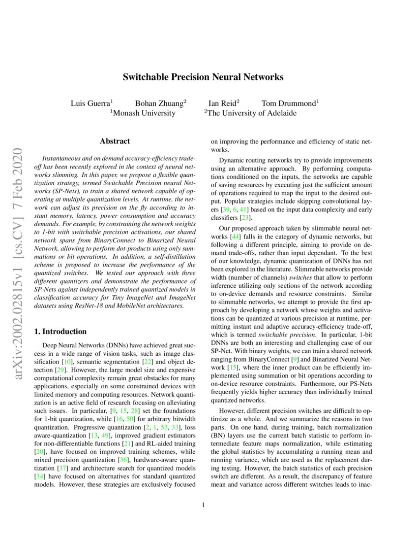Switchable Precision Neural Networks Deepai
