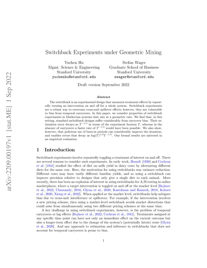 Switchback Experiments under Geometric Mixing | DeepAI