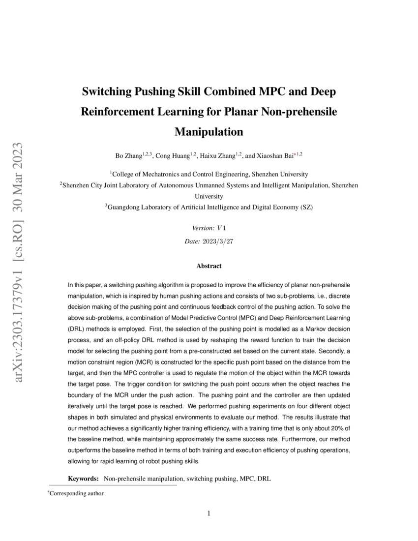 Switching Pushing Skill Combined Mpc And Deep Reinforcement Learning