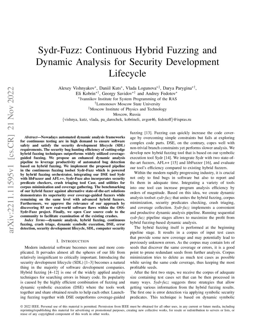 Sydr Fuzz Continuous Hybrid Fuzzing And Dynamic Analysis For Security Development Lifecycle