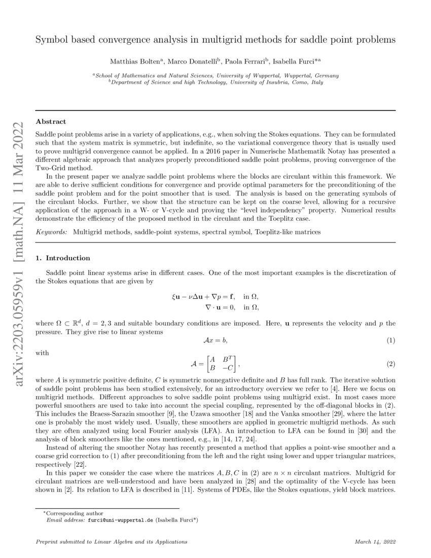 Symbol based convergence analysis in multigrid methods for saddle point problems | DeepAI