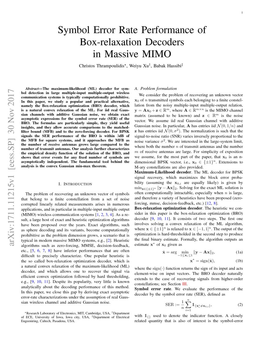 Symbol Error Rate Performance of Box-relaxation Decoders in Massive ...