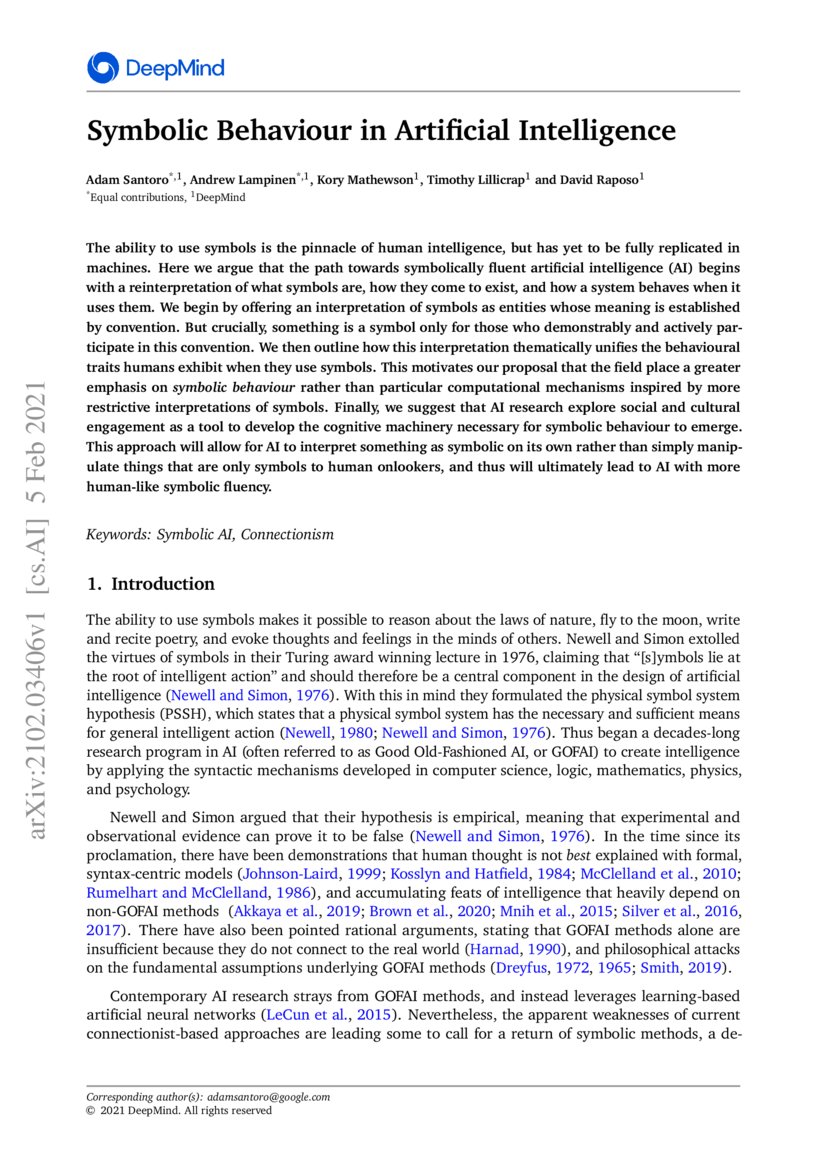 Symbolic Behaviour in Artificial Intelligence | DeepAI