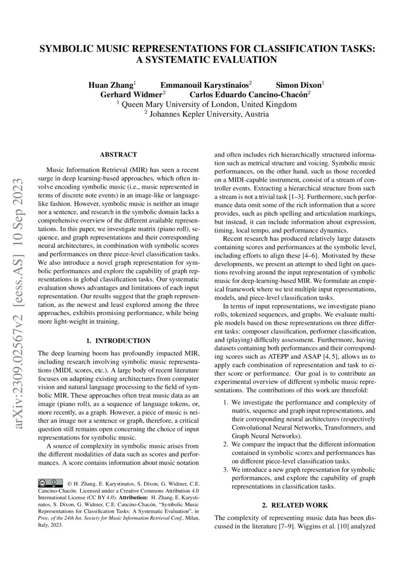 Symbolic Music Representations for Classification Tasks: A Systematic Evaluation | DeepAI