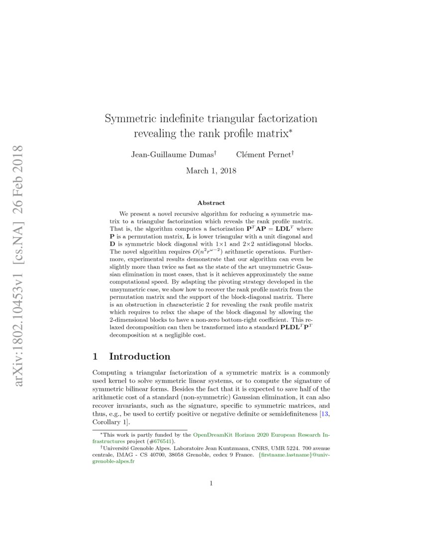 Symmetric indefinite triangular factorization revealing the rank profile matrix | DeepAI