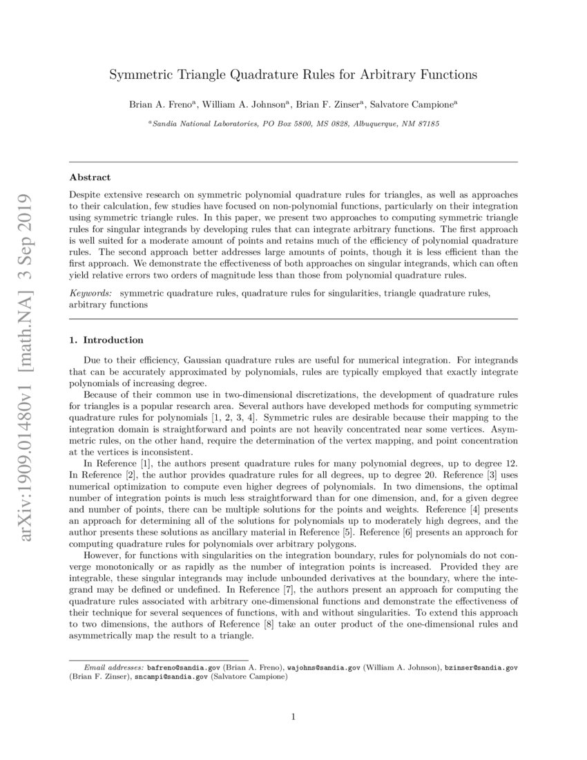 Symmetric Triangle Quadrature Rules for Arbitrary Functions | DeepAI
