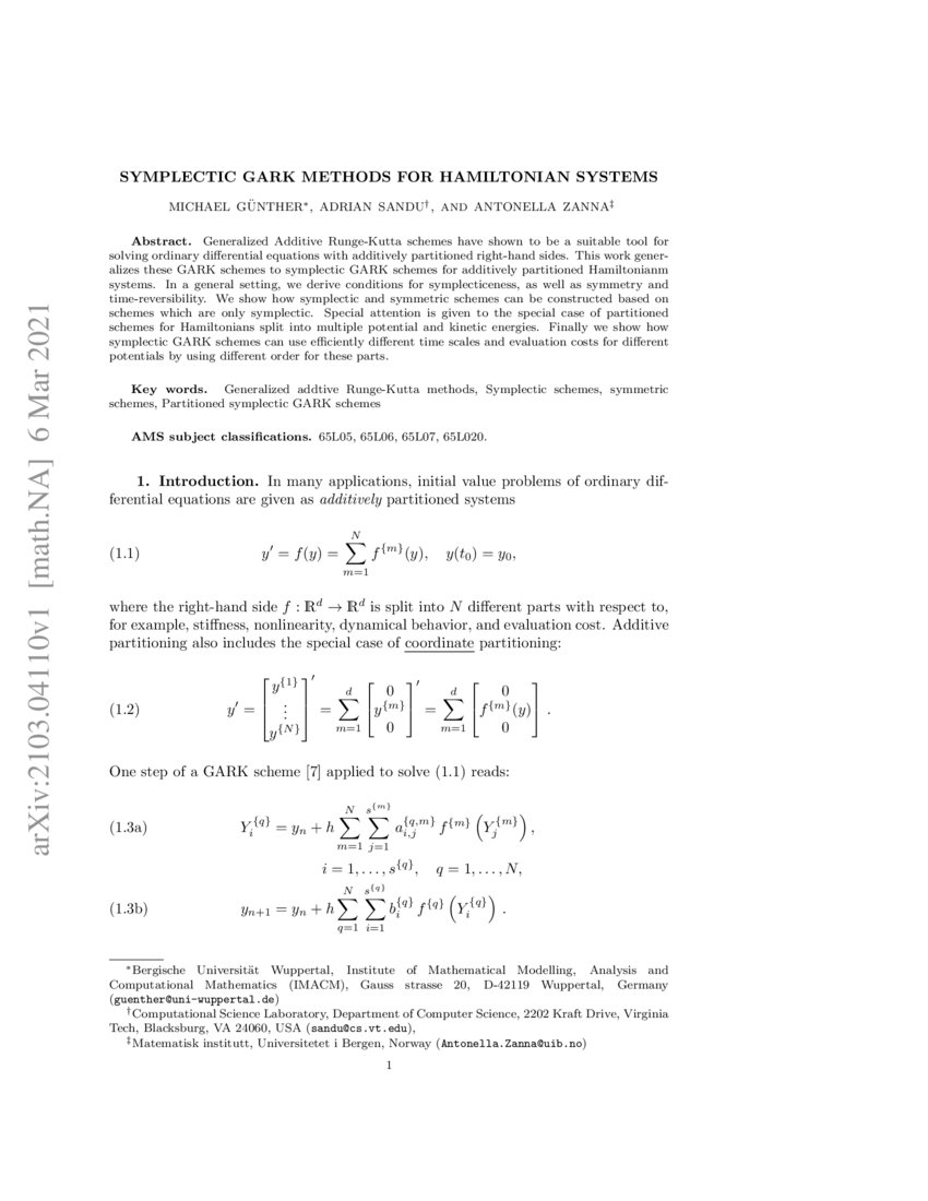 Symplectic GARK methods for Hamiltonian systems | DeepAI