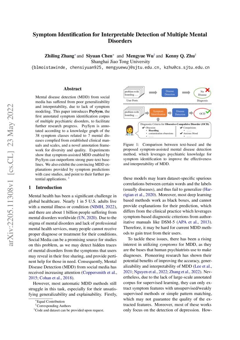 Symptom Identification for Interpretable Detection of Multiple Mental ...