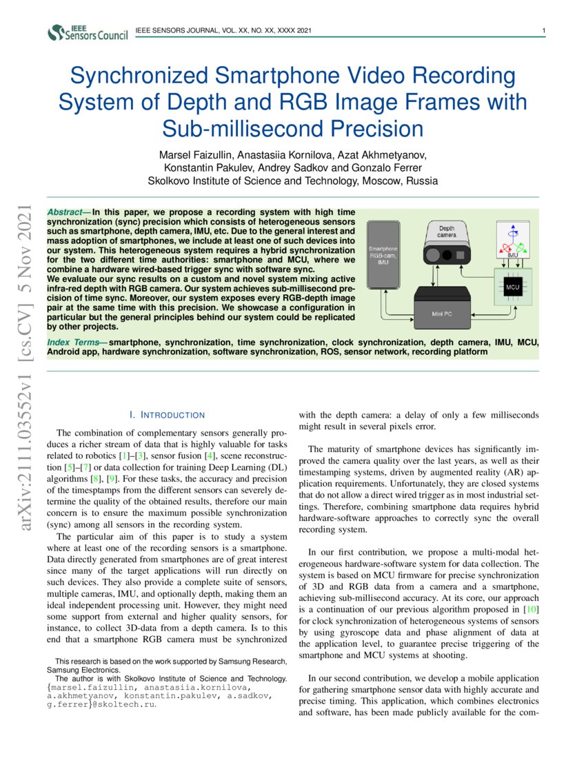 Synchronized Smartphone Video Recording System of Depth and RGB Image ...