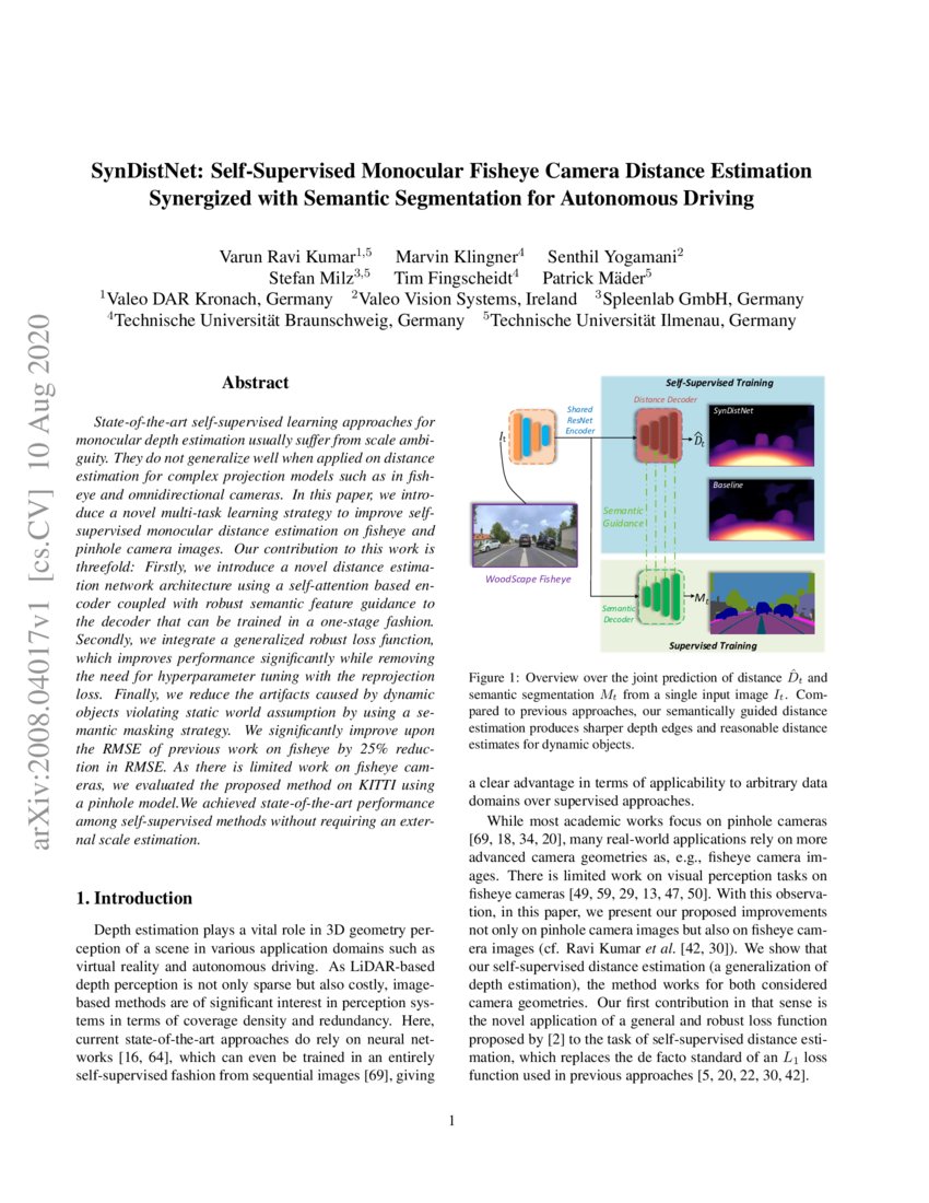 SynDistNet: Self-Supervised Monocular Fisheye Camera Distance Estimation Synergized with ...