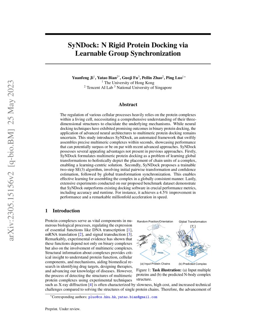 Syndock N Rigid Protein Docking Via Learnable Group Synchronization Deepai 7978