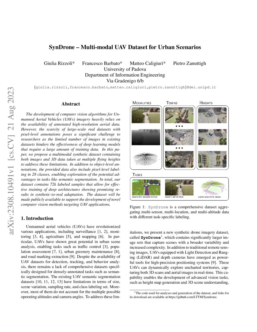 SynDrone – Multi-modal UAV Dataset for Urban Scenarios | DeepAI SynDrone – Multi-modal UAV Dataset for Urban Scenarios | DeepAI