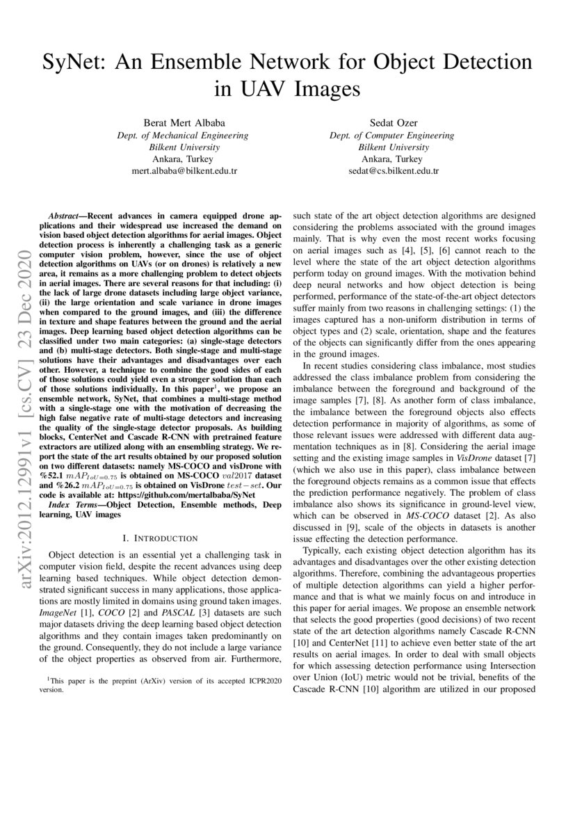 SyNet: An Ensemble Network for Object Detection in UAV Images | DeepAI