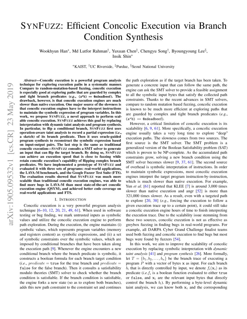 SynFuzz: Efficient Concolic Execution via Branch Condition Synthesis | DeepAI