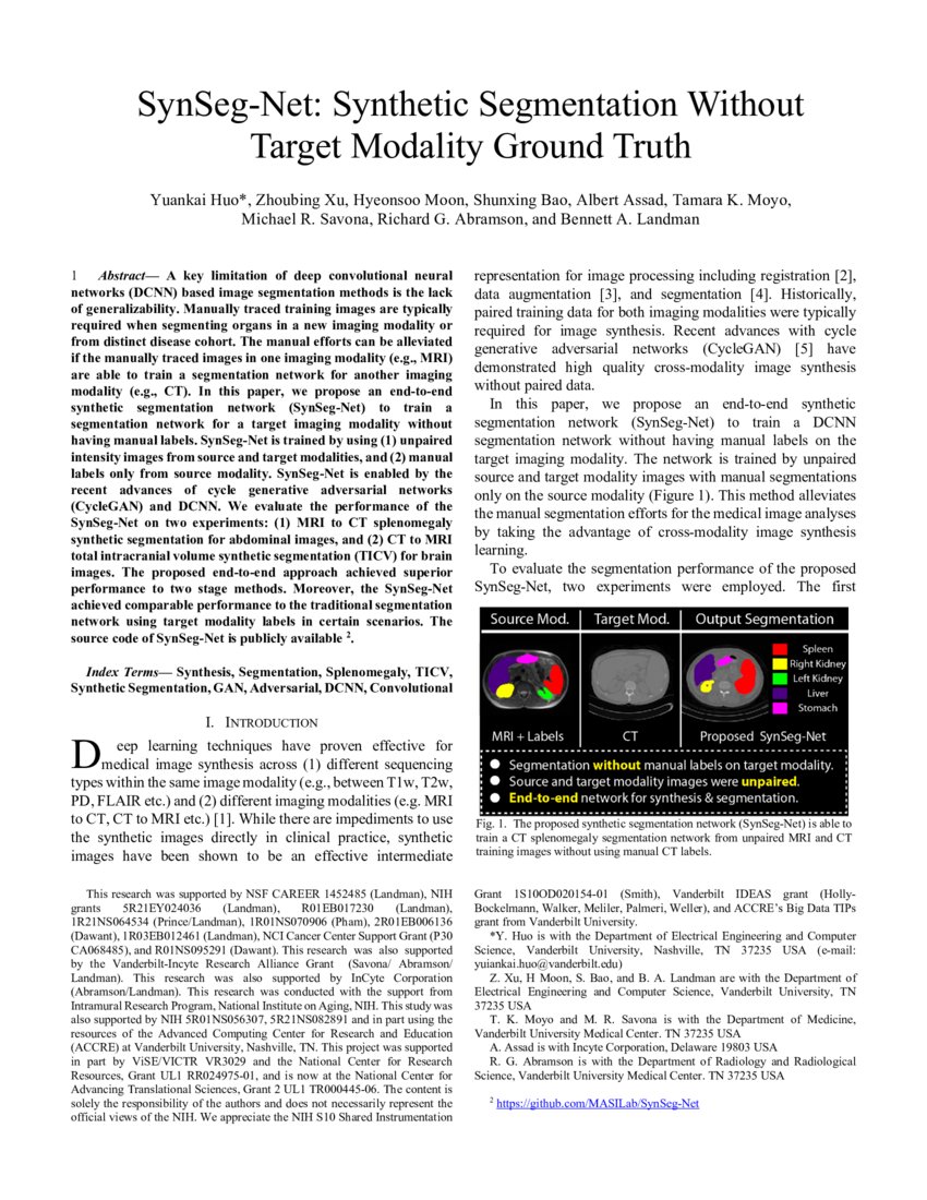 SynSeg-Net: Synthetic Segmentation Without Target Modality Ground Truth | DeepAI