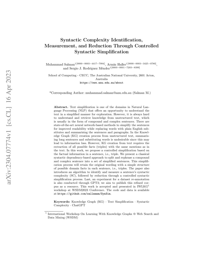 Syntactic Complexity Identification Measurement And Reduction Through Controlled Syntactic