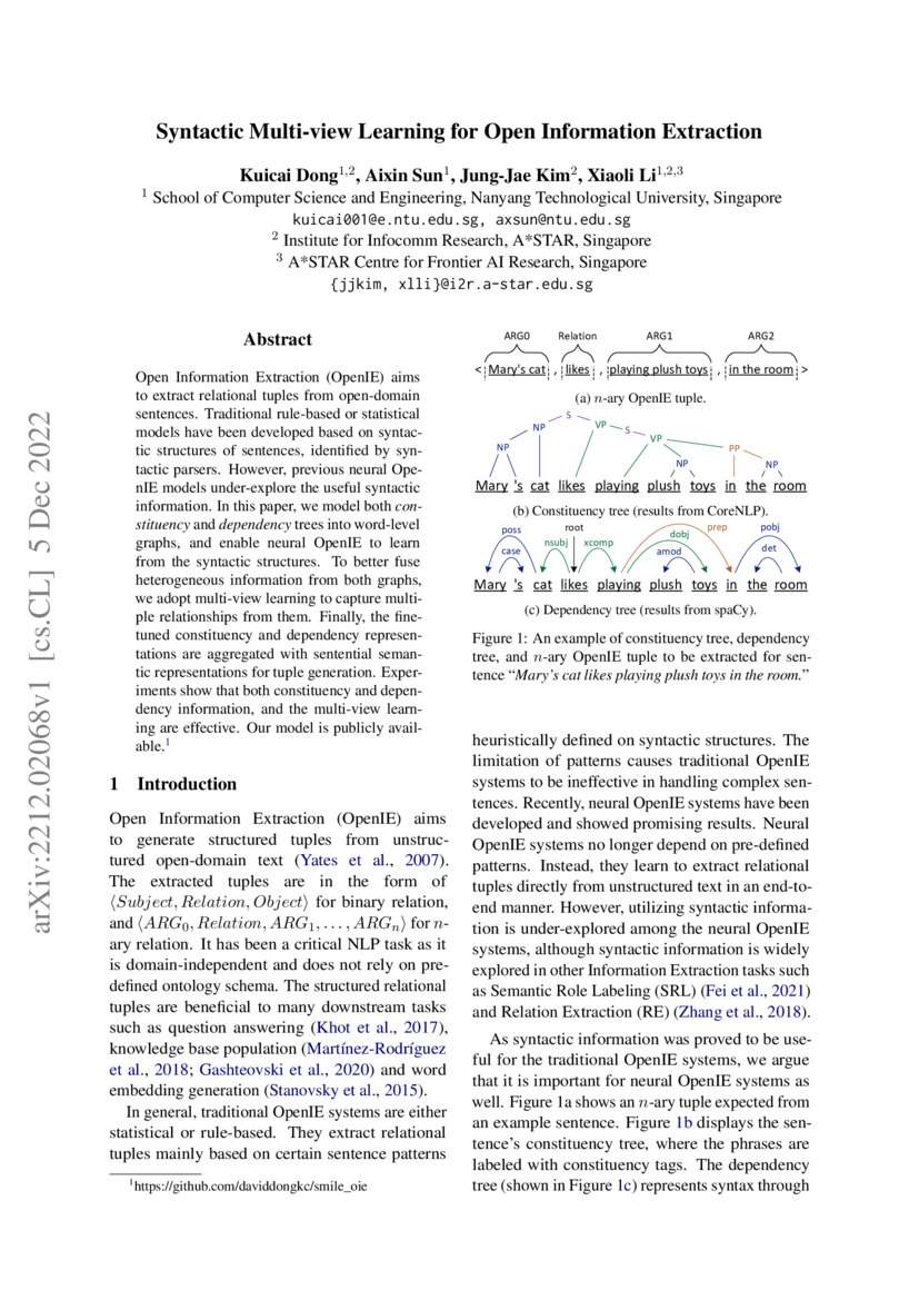 Syntactic Multi-view Learning for Open Information Extraction | DeepAI