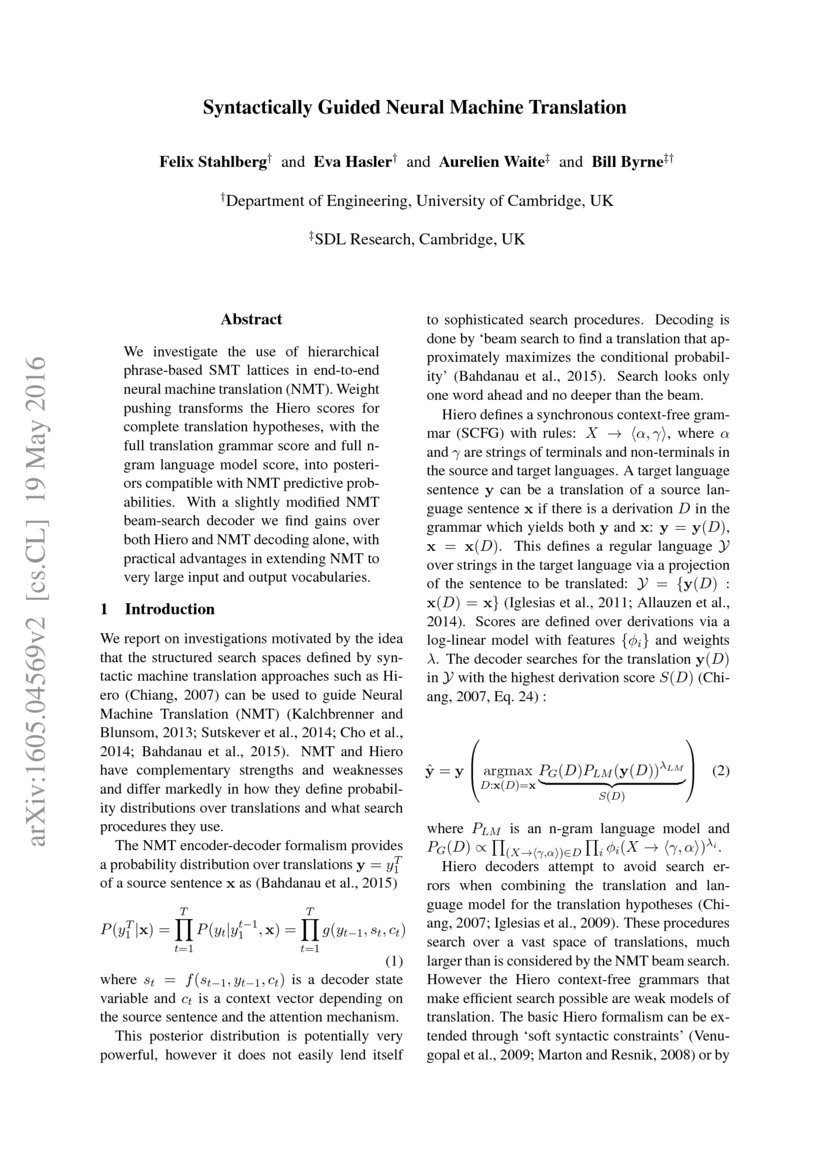 Syntactically Guided Neural Machine Translation | DeepAI