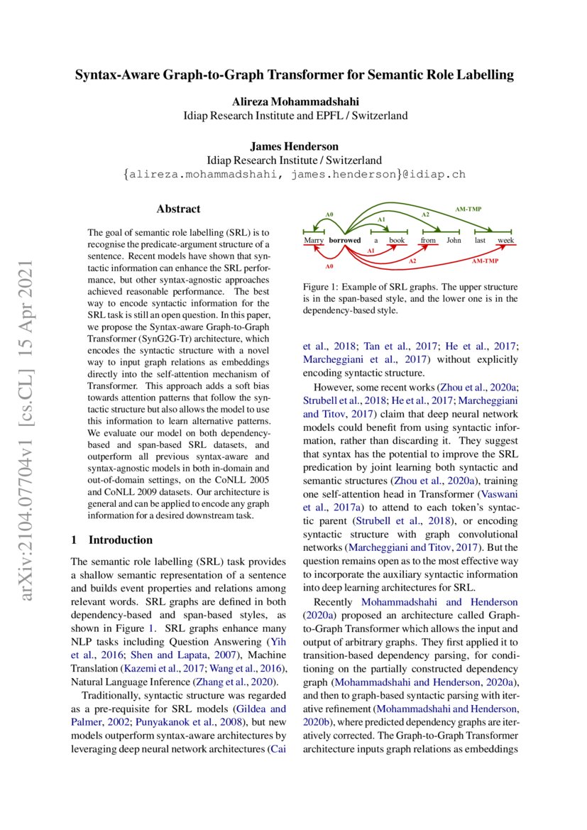 Syntax Aware Graph To Graph Transformer For Semantic Role Labelling