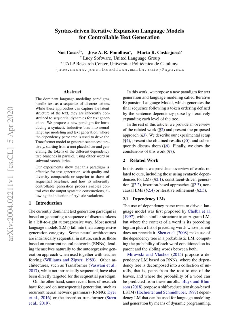 Syntax-driven Iterative Expansion Language Models for Controllable Text Generation | DeepAI