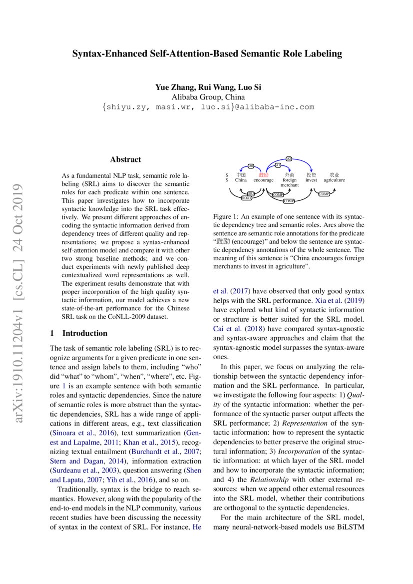 Syntax-Enhanced Self-Attention-Based Semantic Role Labeling | DeepAI