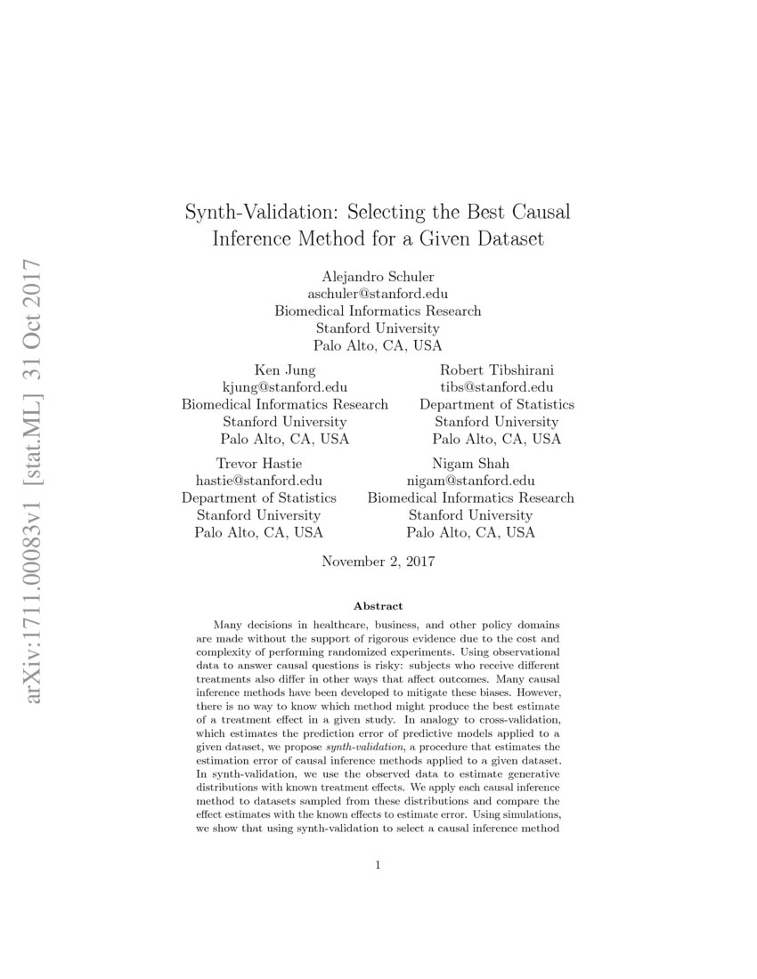 Synth-Validation: Selecting the Best Causal Inference Method for a Given Dataset | DeepAI