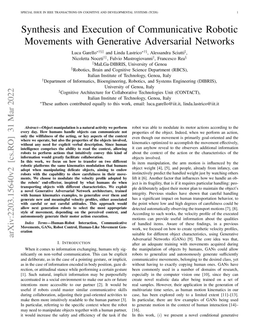Synthesis and Execution of Communicative Robotic Movements with Generative Adversarial Networks ...
