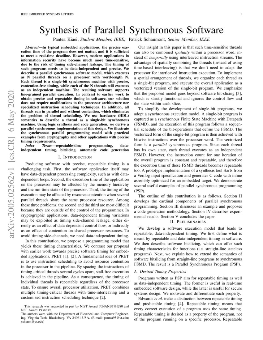 Synthesis Of Parallel Synchronous Software Deepai
