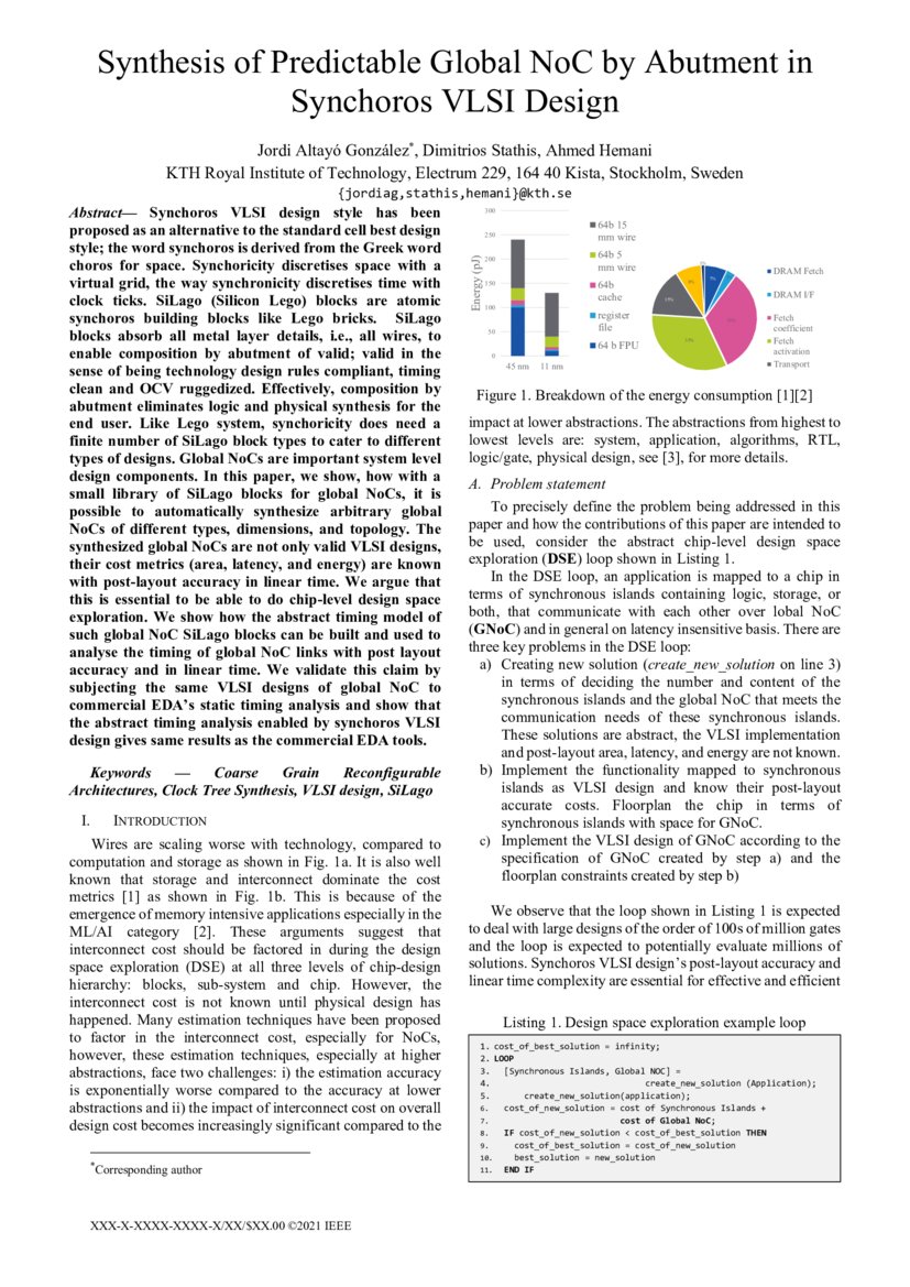 Synthesis of Predictable Global NoC by Abutment in Synchoros VLSI ...