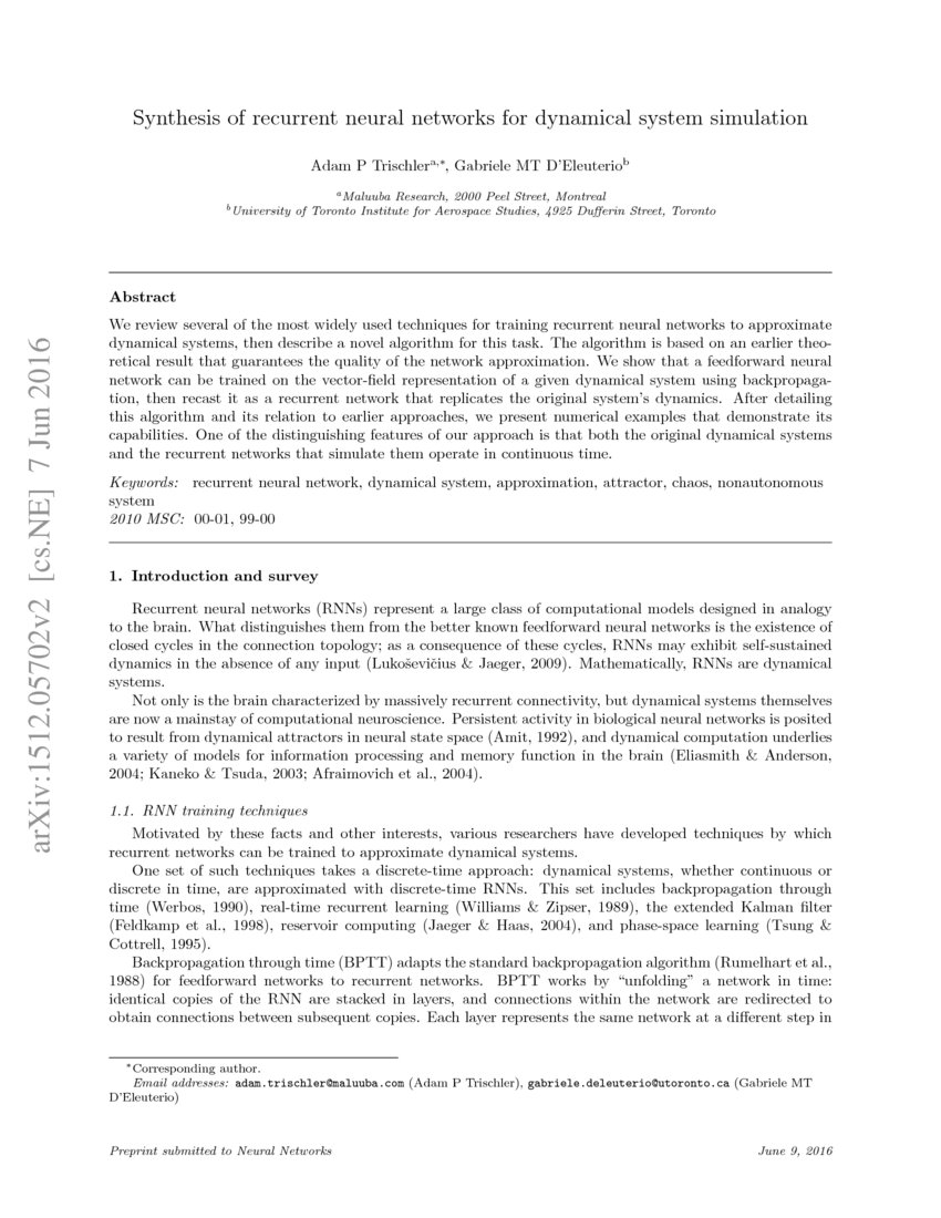 Synthesis of recurrent neural networks for dynamical system simulation | DeepAI