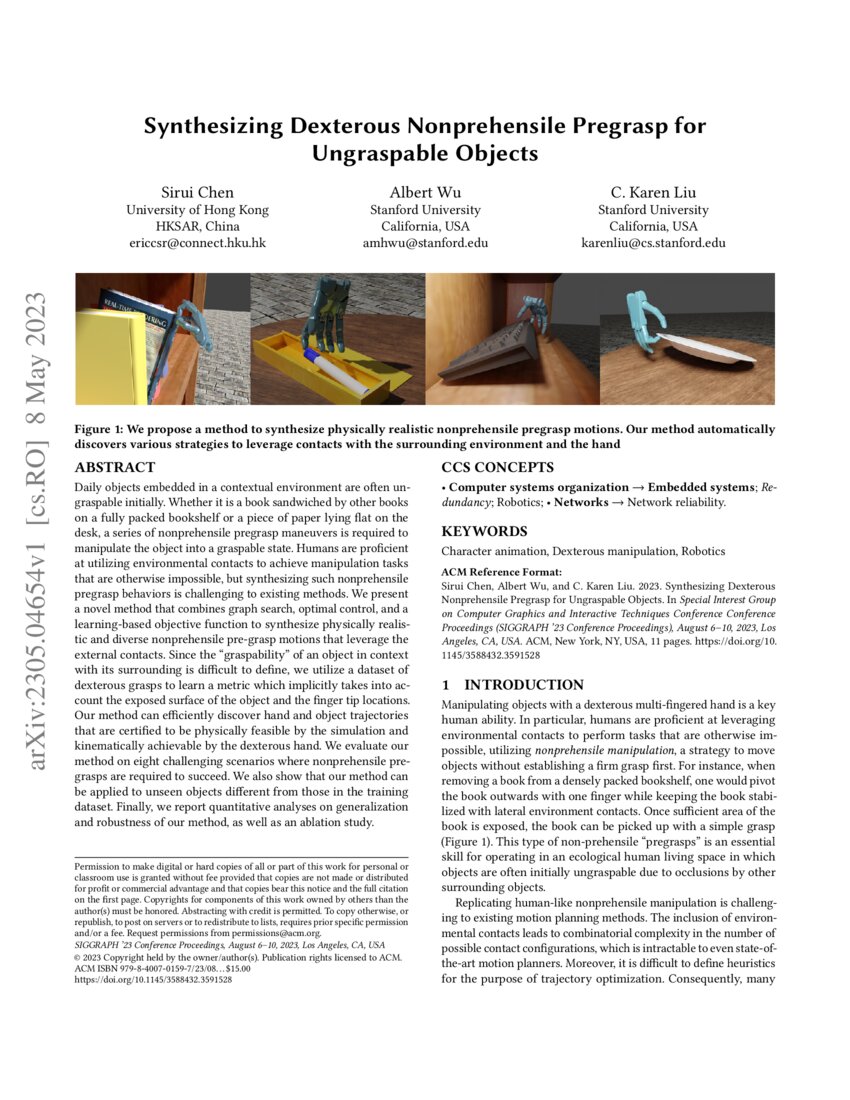 Synthesize Dexterous Nonprehensile Pregrasp for Ungraspable Objects ...