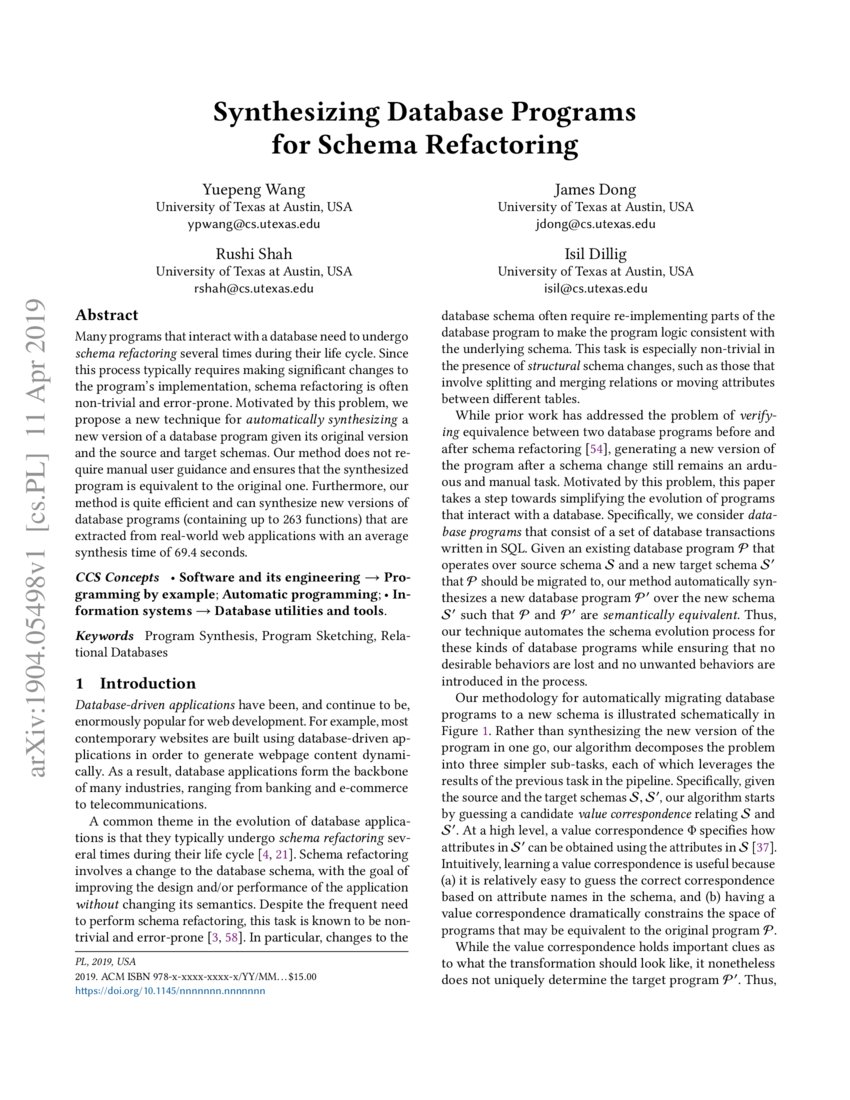 Synthesizing Database Programs For Schema Refactoring Deepai 2960