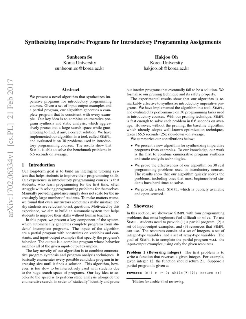 Synthesizing Imperative Programs from Examples Guided by Static ...