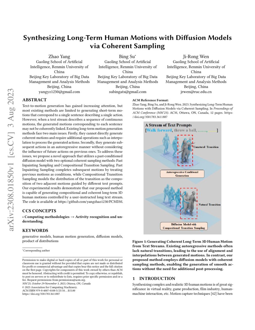 Synthesizing Long-Term Human Motions with Diffusion Models via Coherent Sampling | DeepAI