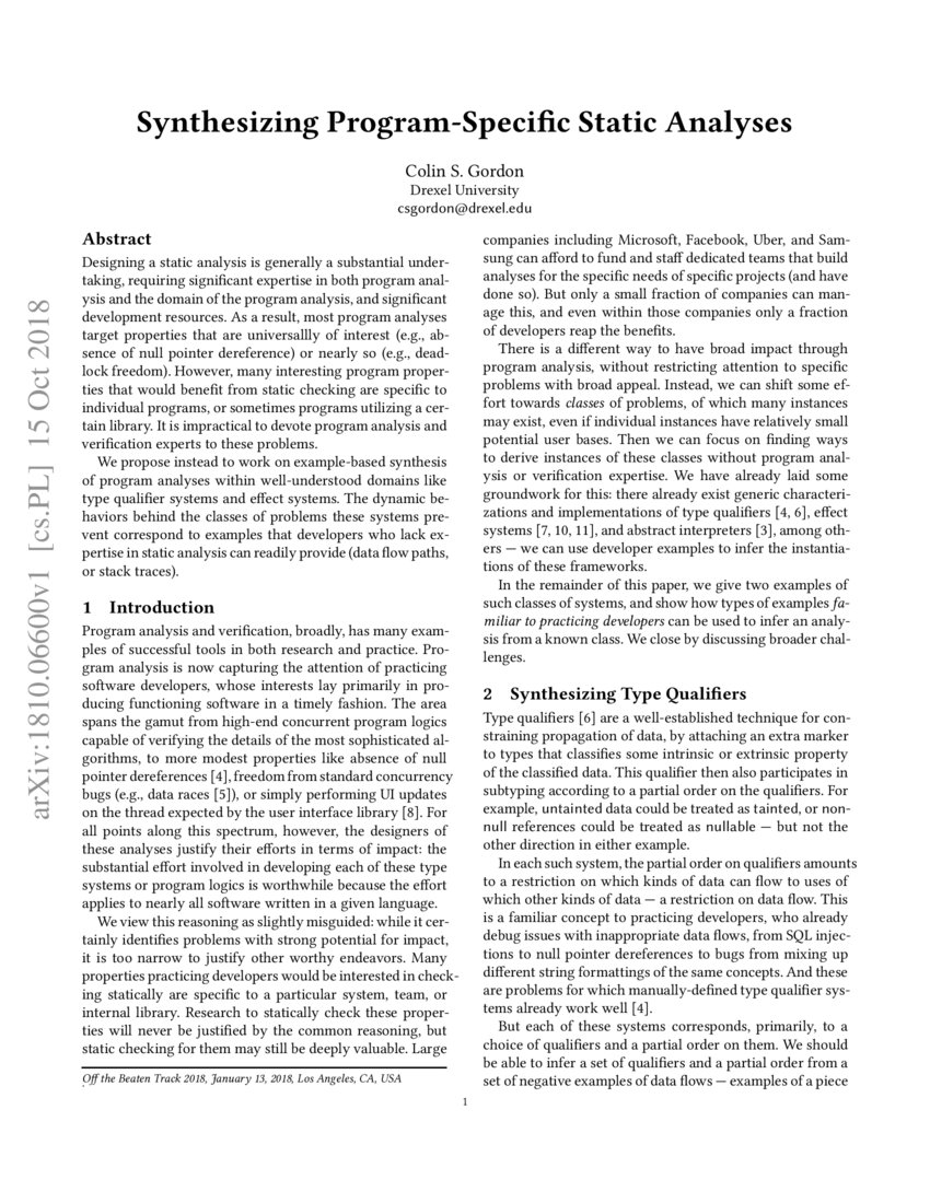 Synthesizing Program-Specific Static Analyses | DeepAI