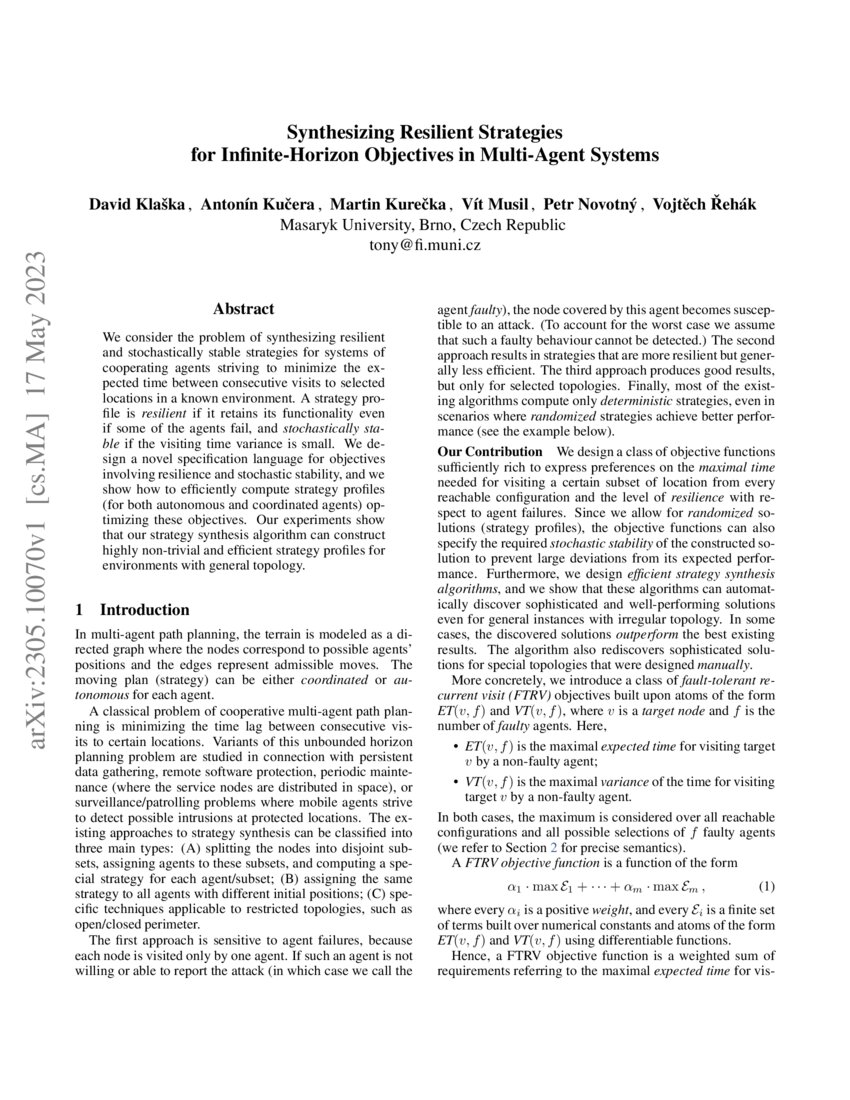 Synthesizing Resilient Strategies for Infinite-Horizon Objectives in Multi-Agent Systems | DeepAI