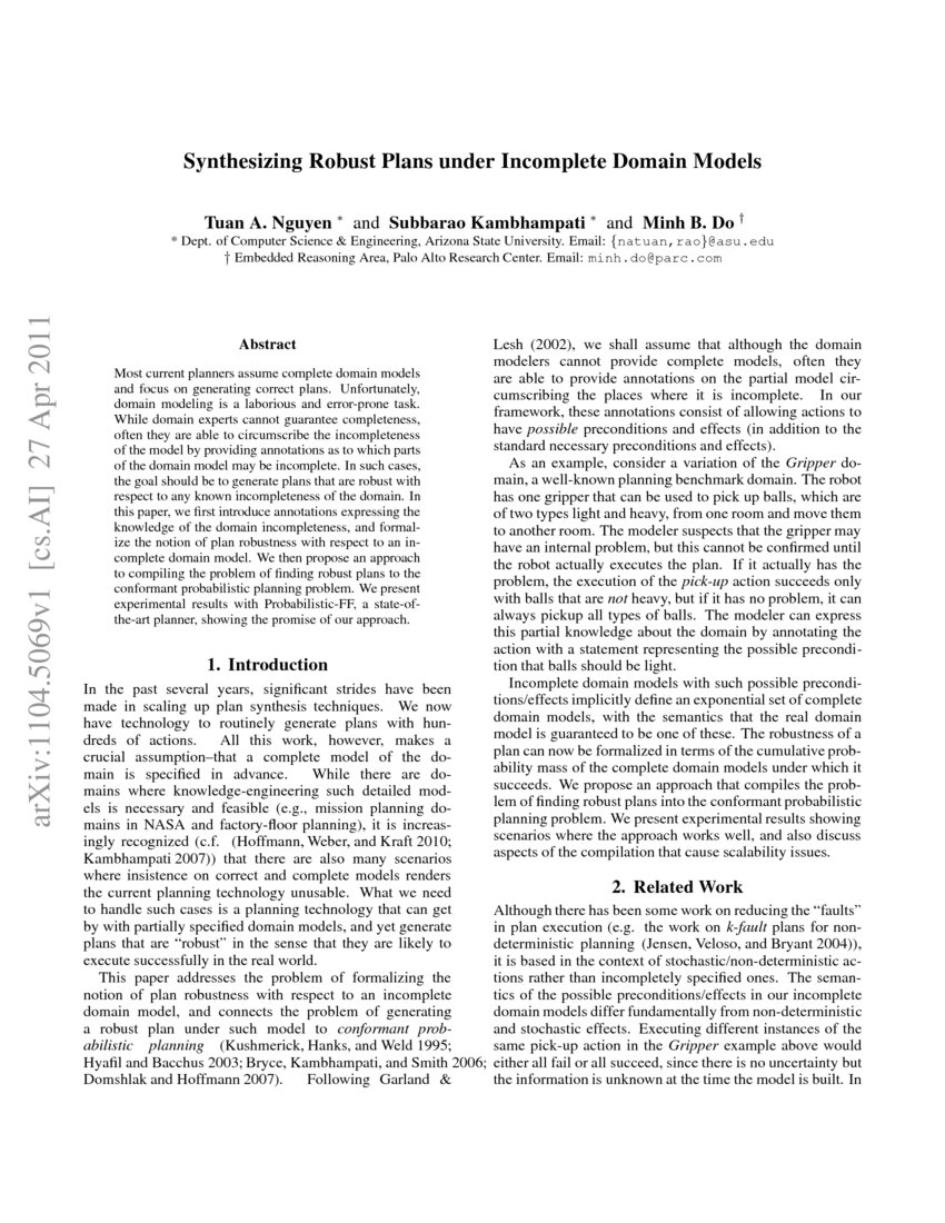 Synthesizing Robust Plans under Incomplete Domain Models | DeepAI