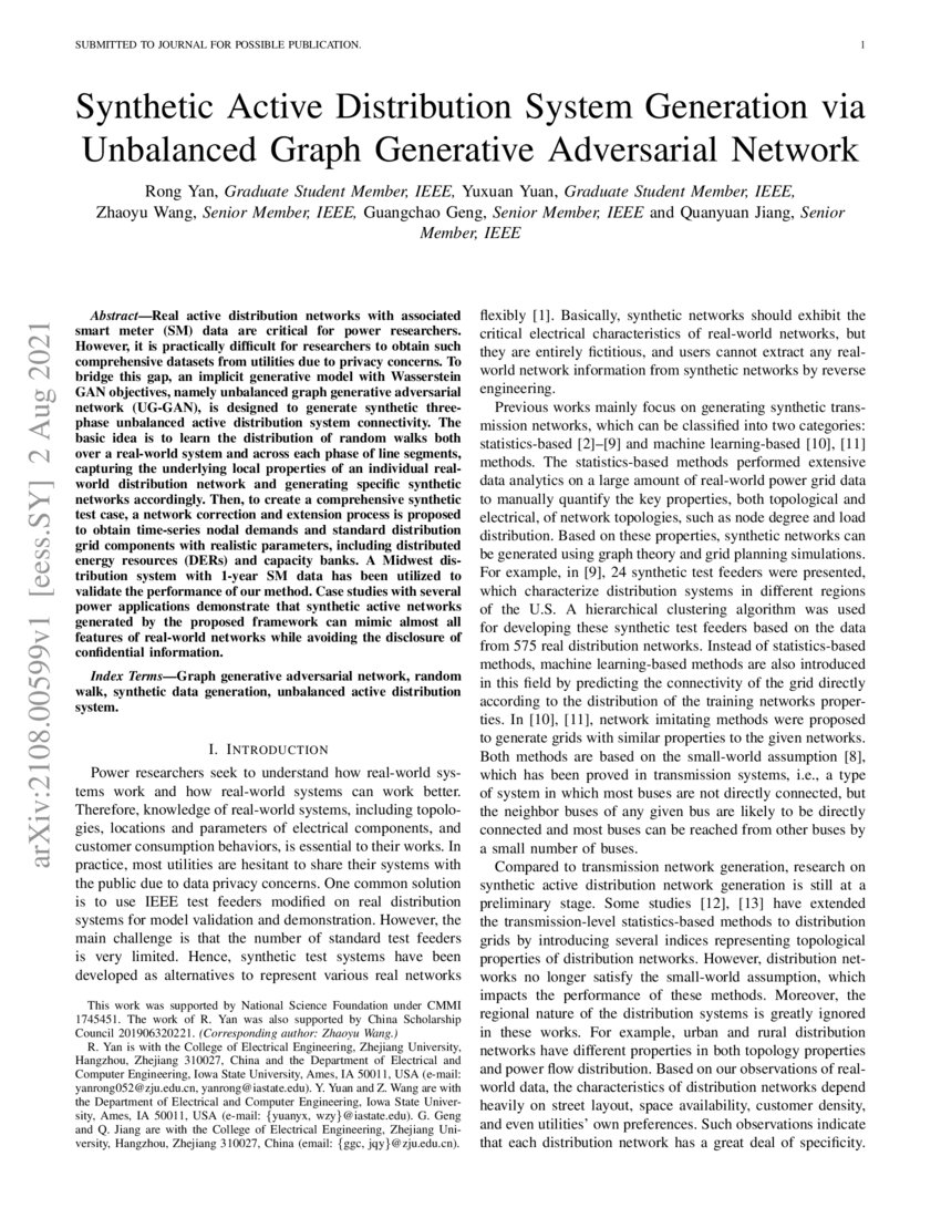 Synthetic Active Distribution System Generation via Unbalanced Graph Generative Adversarial ...