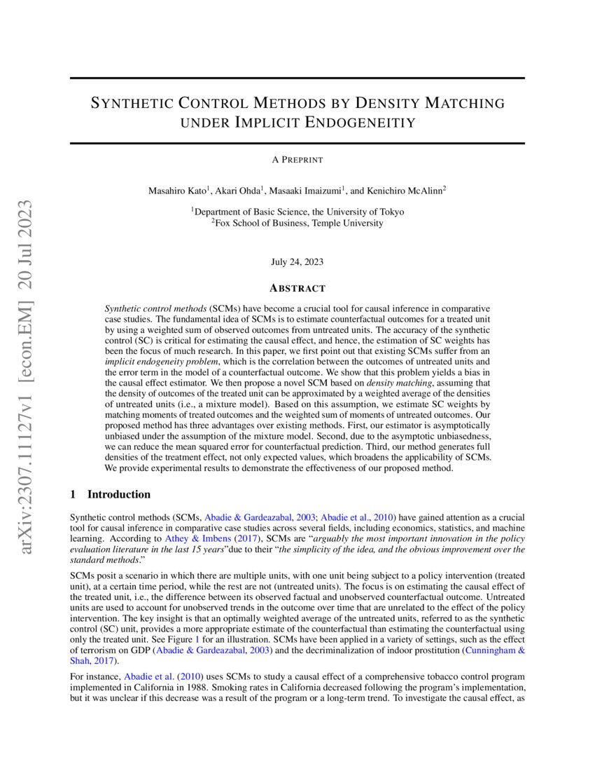 Synthetic Control Methods By Density Matching Under Implicit