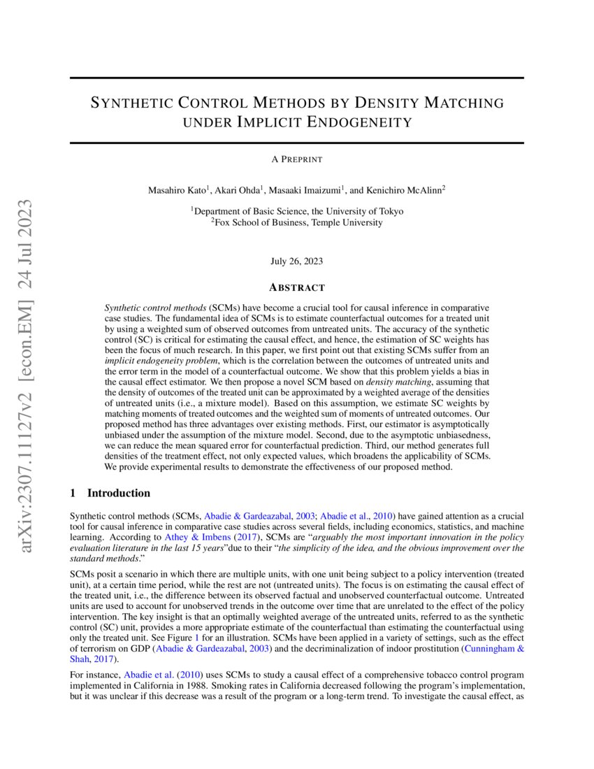 Synthetic Control Methods by Density Matching under Implicit ...