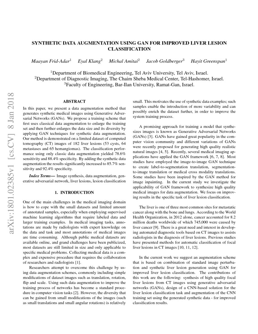 Synthetic Data Augmentation Using Gan For Improved Liver Lesion Classification Deepai