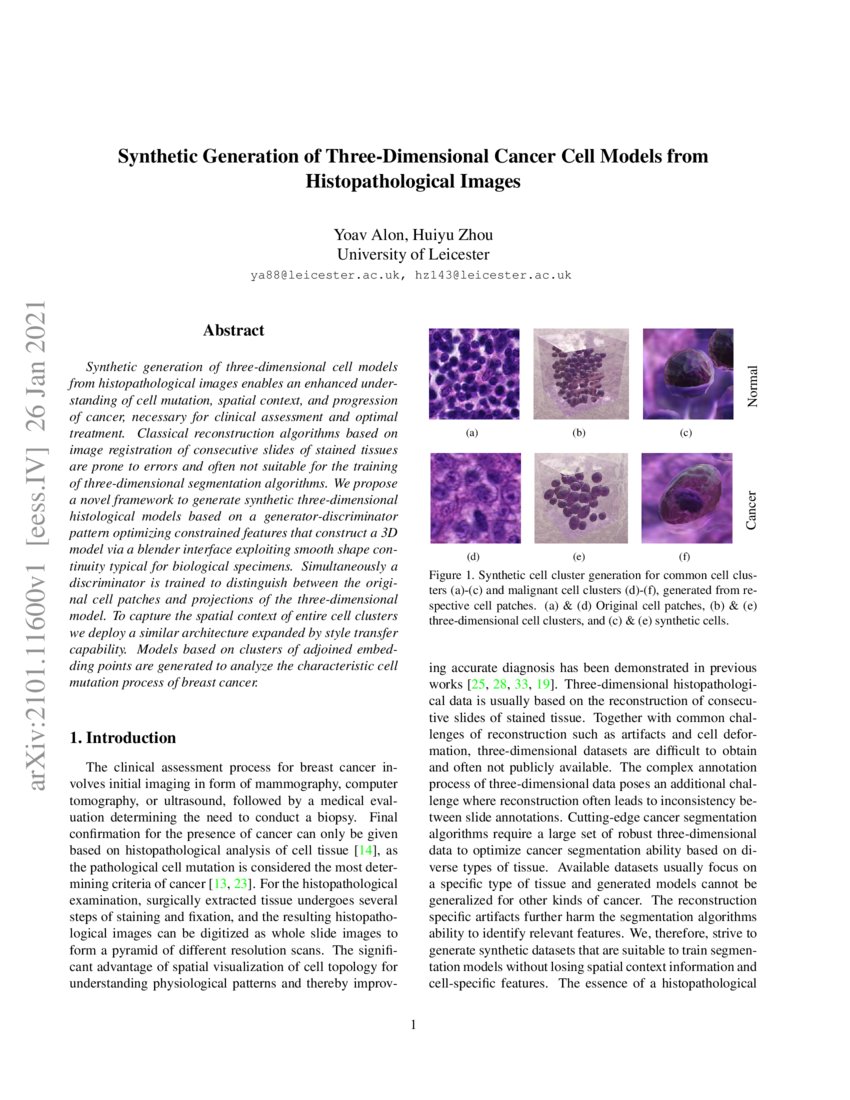 Synthetic Generation of Three-Dimensional Cancer Cell Models from ...