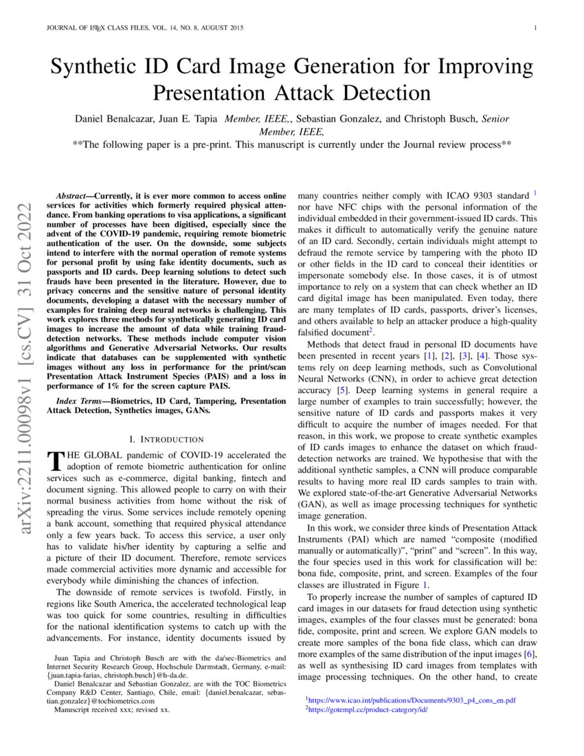 Synthetic ID Card Image Generation for Improving Presentation Attack ...