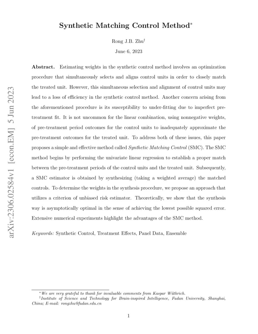 Synthetic Matching Control Method | DeepAI