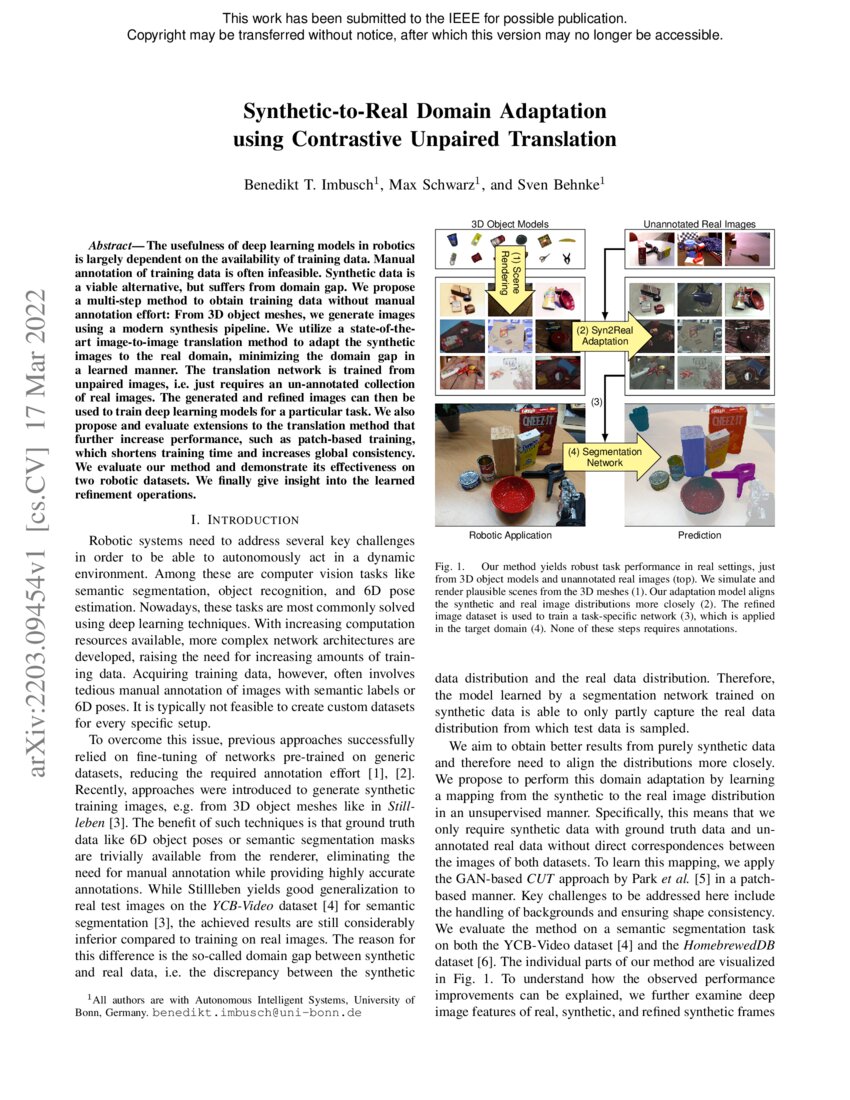 Synthetic-to-Real Domain Adaptation using Contrastive Unpaired ... Synthetic-to-Real Domain Adaptation using Contrastive Unpaired ...