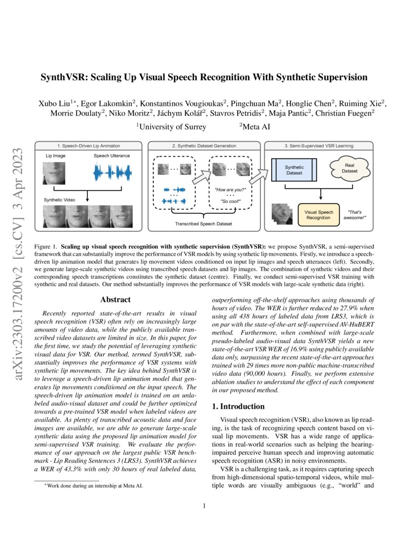 SynthVSR: Scaling Up Visual Speech Recognition With Synthetic ... SynthVSR: Scaling Up Visual Speech Recognition With Synthetic ...