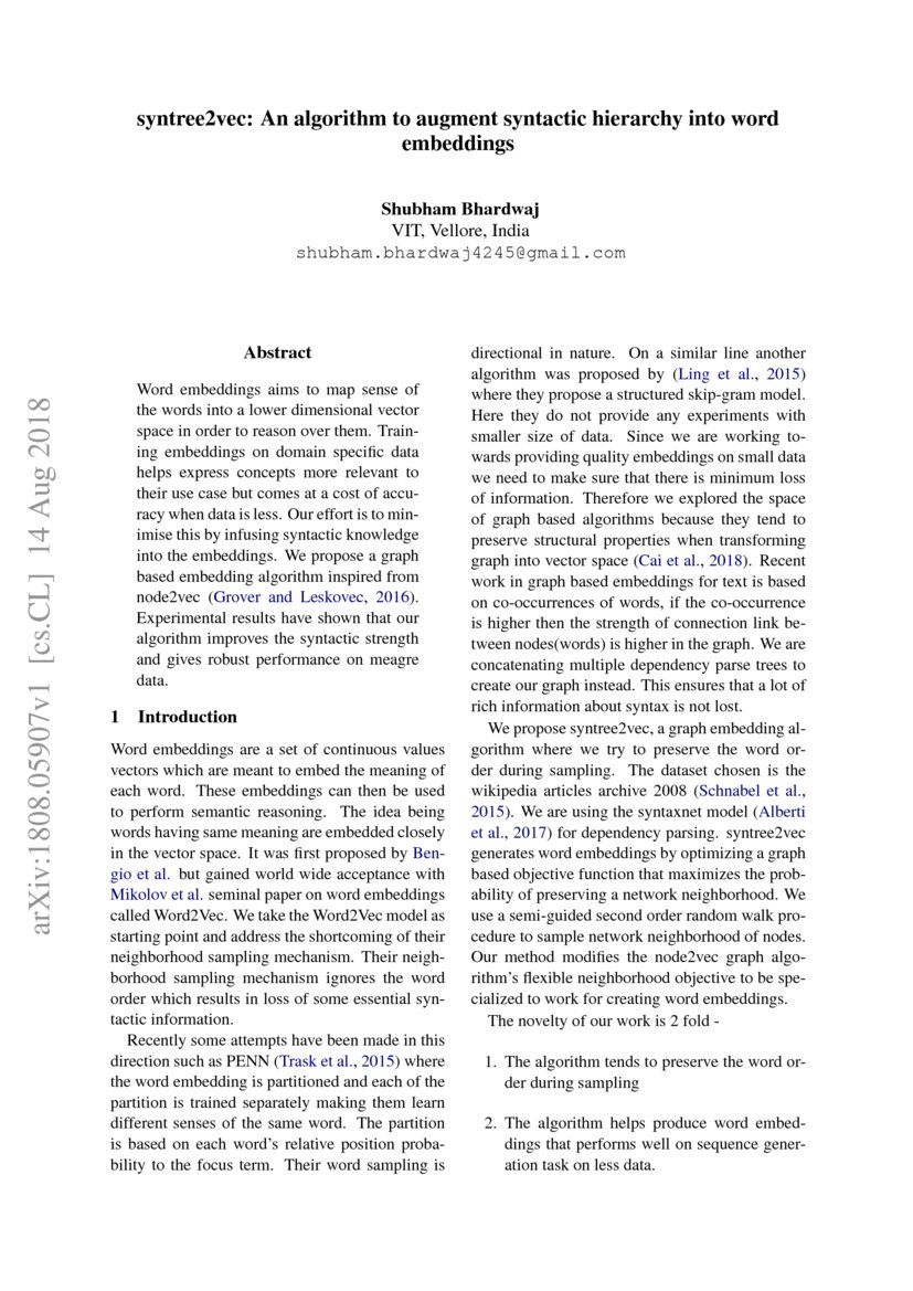 Syntree2vec An Algorithm To Augment Syntactic Hierarchy Into Word Embeddings Deepai 7459
